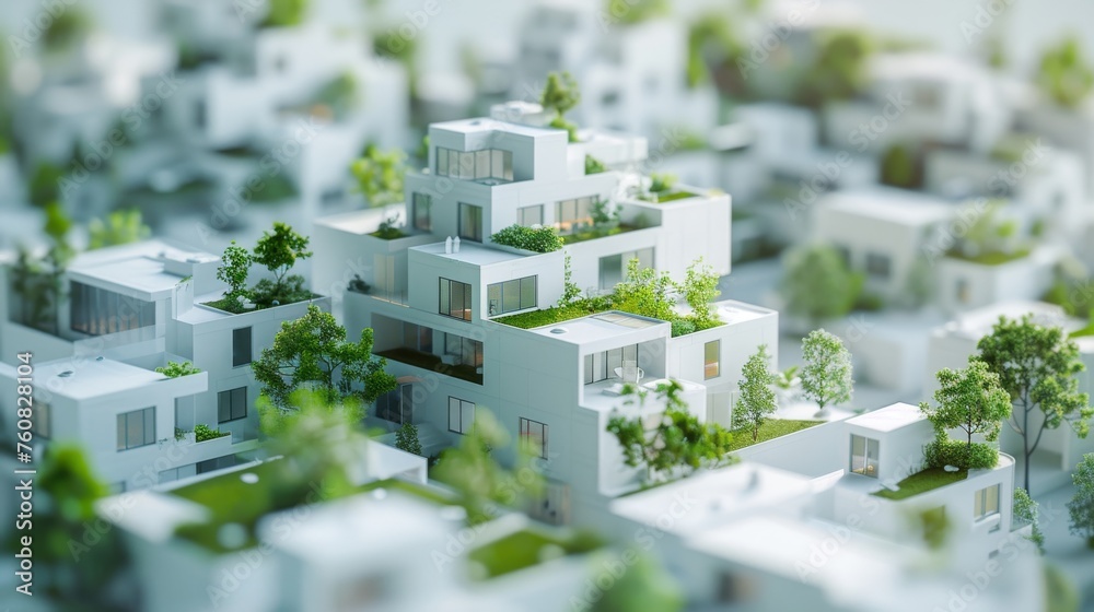 Man modeling sustainable green city concept with eco friendly white ...