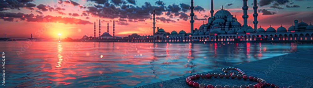 Ramadan background. Tasbih (rosary) for dhikr in the holy month of ...