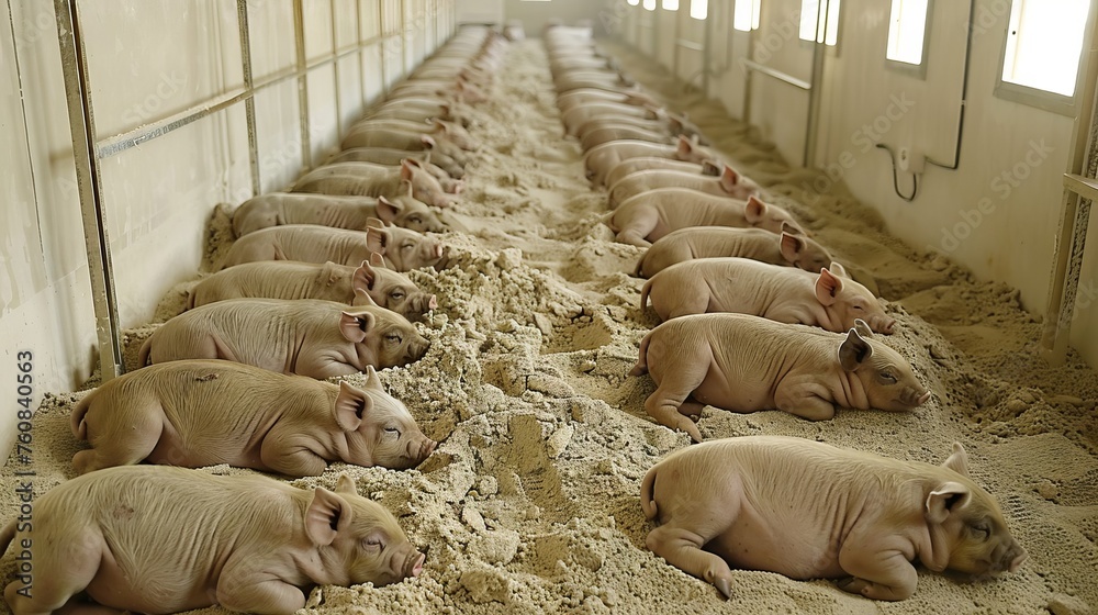 Pig farm with animals with sleeping animals in the pen. Concept ...