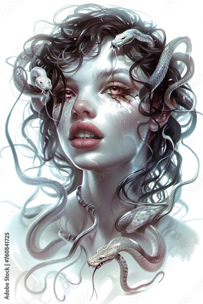 ภาพประกอบสต็อก Tattoo sketch, three-quarters pose, Medusa Gorgon with ...