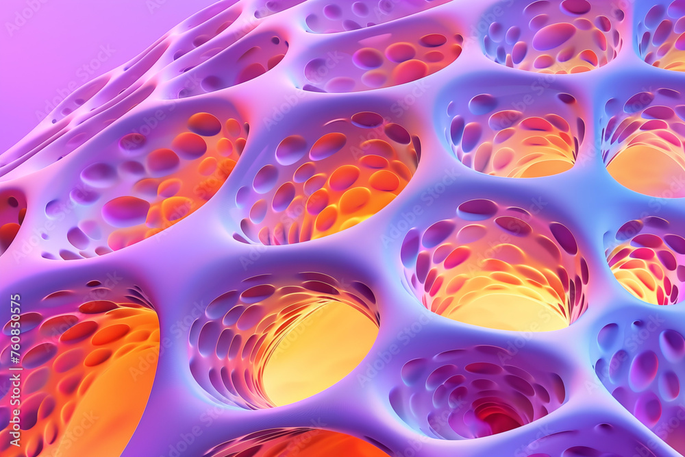 Striking of an organic mesh-like structure featuring vibrant pink ...