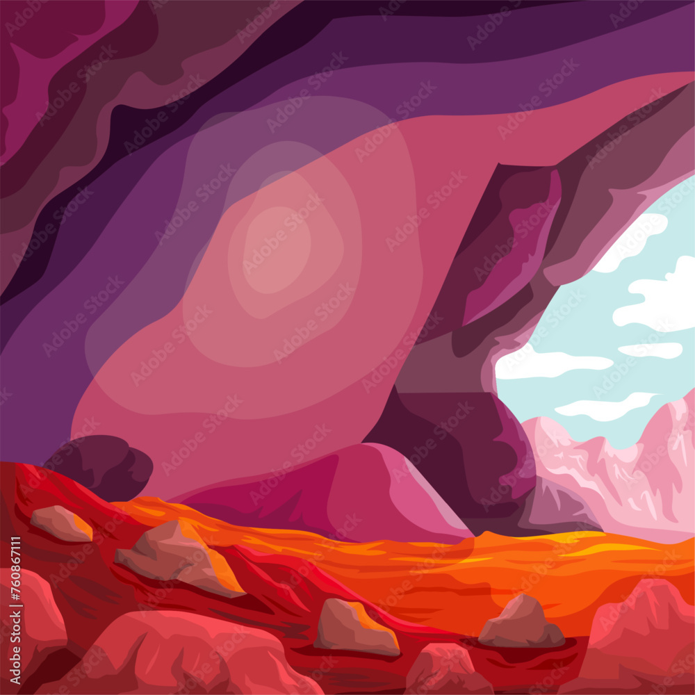 Caves landscape. Jesus empty tomb cave inside cartoon background ...