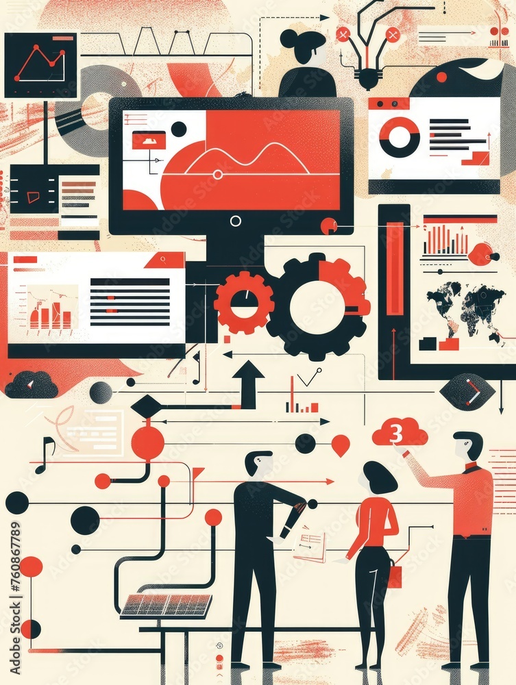 Abstract collaboration and workflow illustration - A complex visual ...