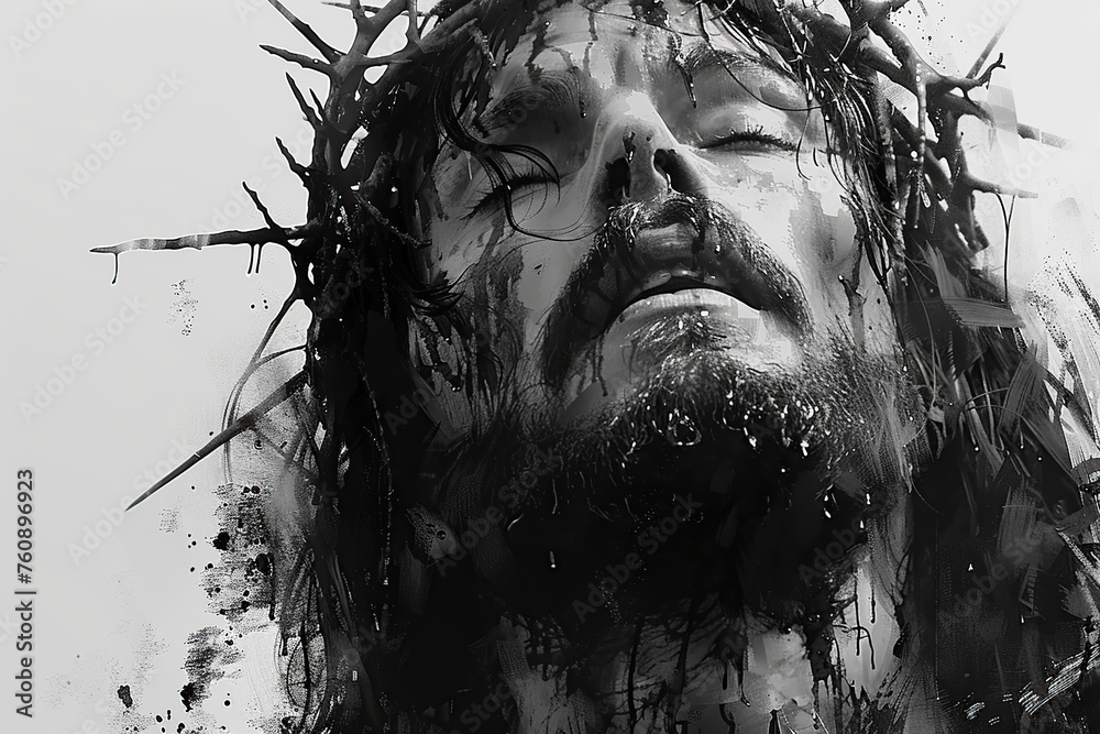 illustration of Jesus Christ with a crown of thorns with a sad face ...