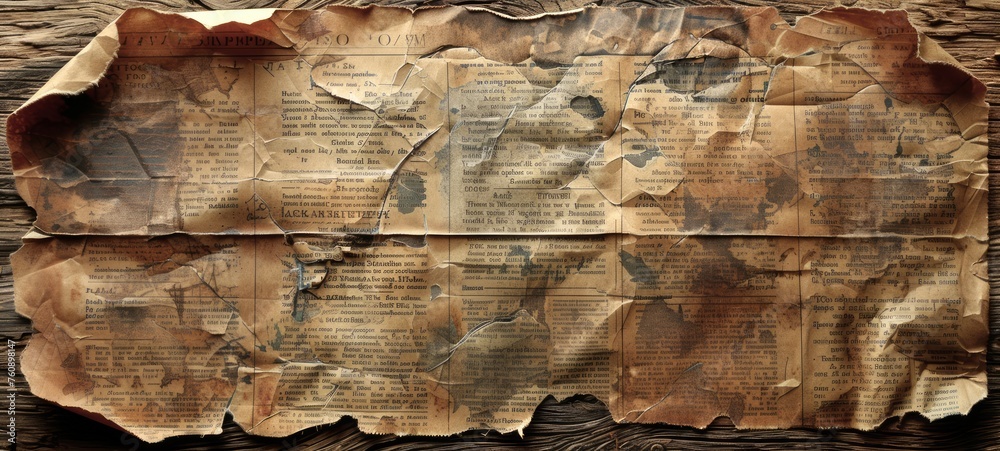 Aged newspaper with rough torn edges. Old burned newsprint textured ...