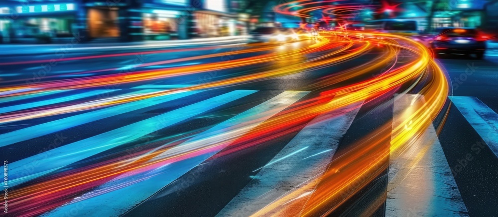 Intersection alive with streaks of light and color, capturing the ...