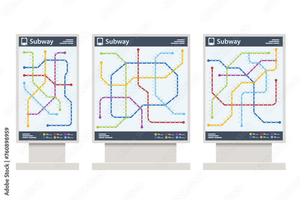 Flat metro or subway map isolated on white background. Underground way ...