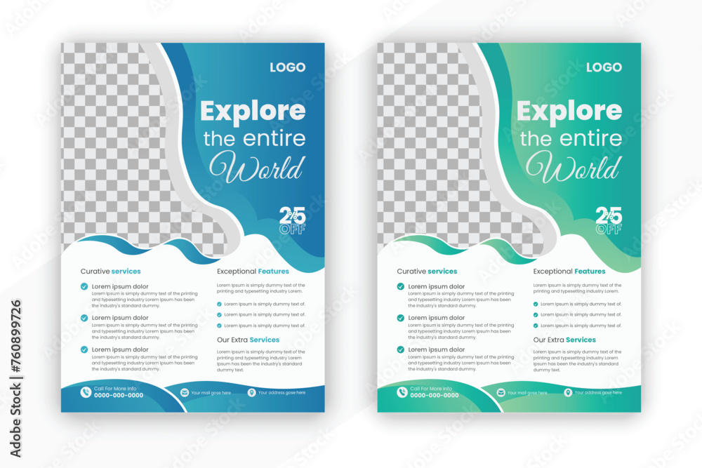 Travel poster or flyer pamphlet brochure design layout space for photo ...