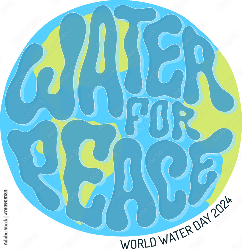 Water for peace handwritten text and earth vector illustration. World ...