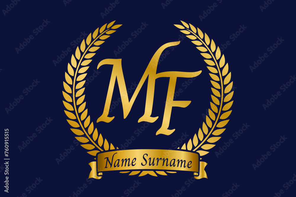 Initial letter M and F, MF monogram logo design with laurel wreath ...