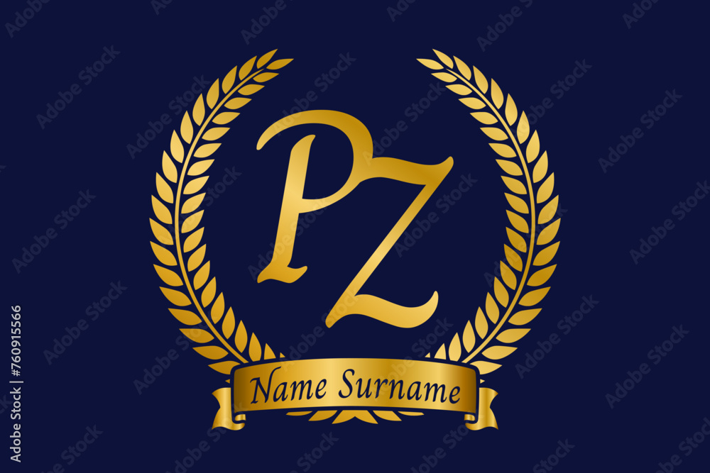 Initial letter P and Z, PZ monogram logo design with laurel wreath ...