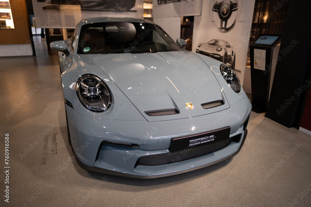 vintage grey Porsche 911 ST classic car on display Porsche museum ...