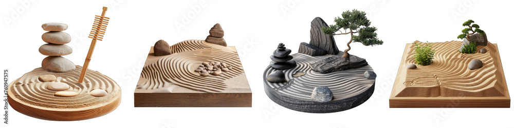 Zen garden with raked sand Hyperrealistic Highly Detailed Isolated On ...