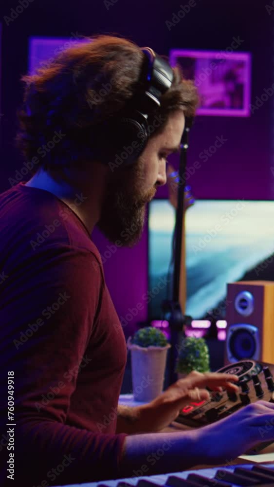 Vertical Video Audio engineer working with soundboard to create the ...