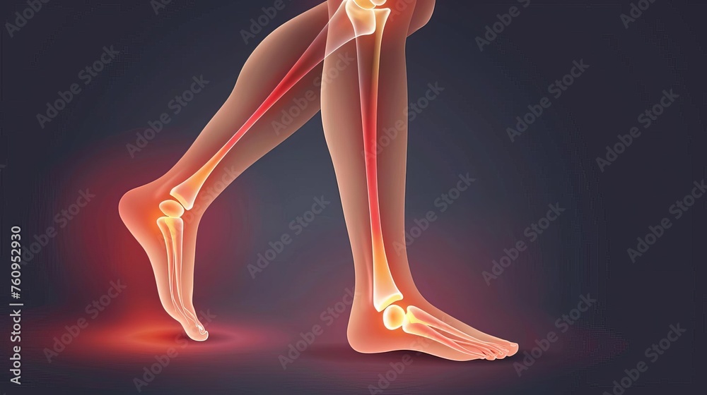 Woman's leg with joint diseases, hallux valgus, plantar fasciitis, heel ...