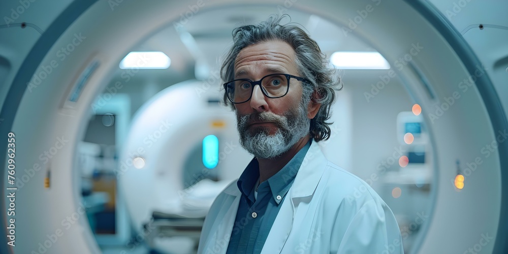 Doctor analyzes patients lungs with digital tomography radiology ...