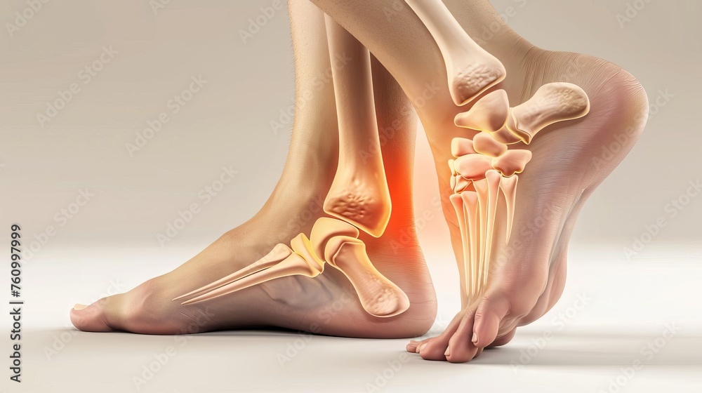 Joint diseases illustration showing hallux valgus, plantar fasciitis ...