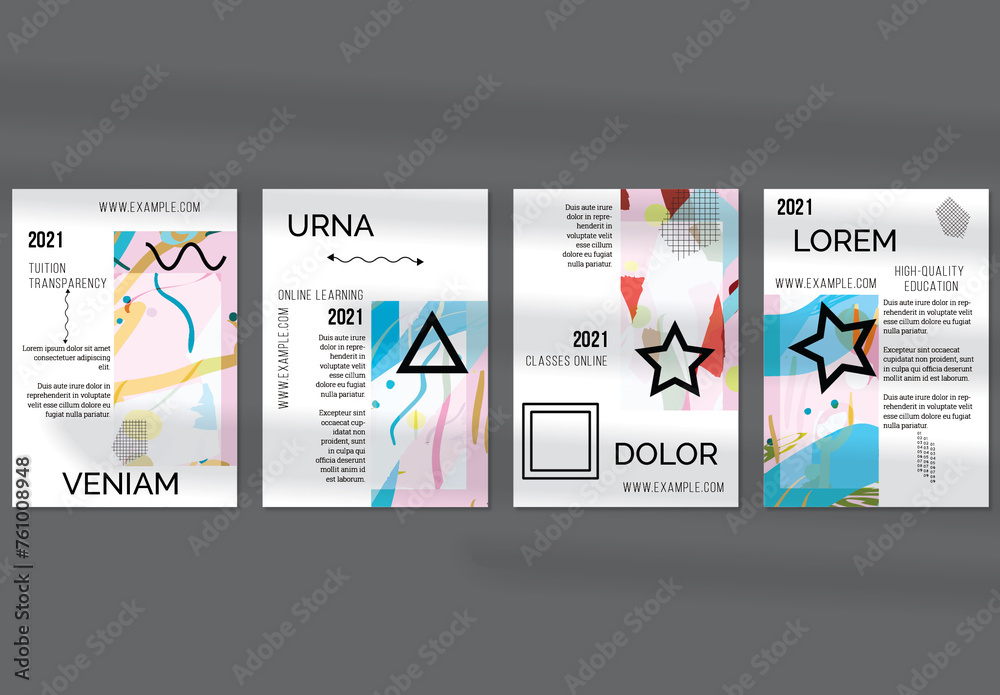Flyer Layout with Geometric Shapes and Abstract Bright Rectangle on ...
