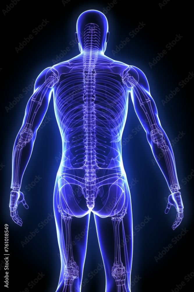 Artistic unreal depiction of human body, stylized as x-ray image with ...