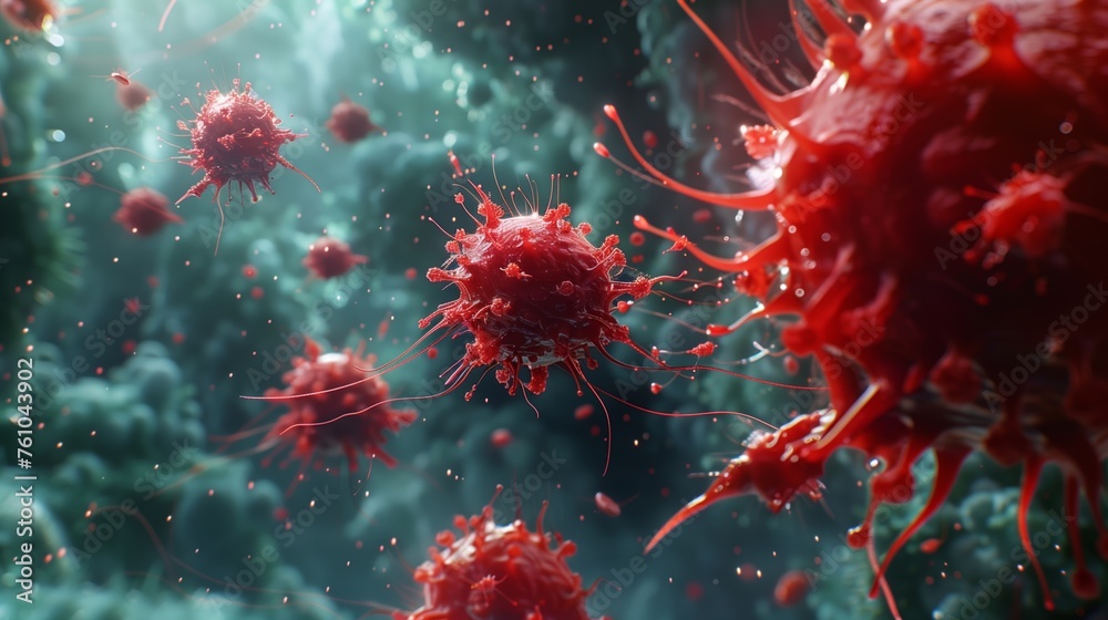 Conceptual depiction of immune cells releasing cytokines and antibodies ...