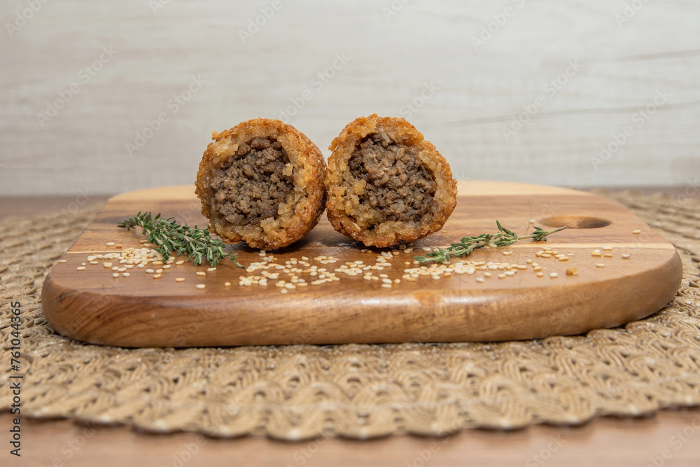 Kibbet Lebanese food, traditional Arabic snack, Kibbe is a fried food ...
