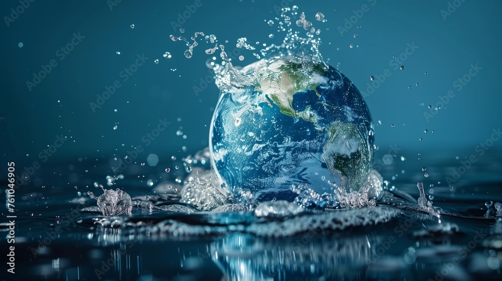 Water droplets forming the shape of continents on a globe, emphasizing ...