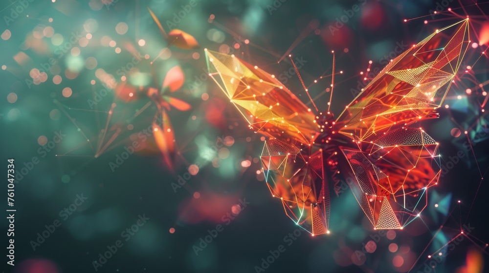 Digital butterfly in low poly style symbolizing transformation in AI ...