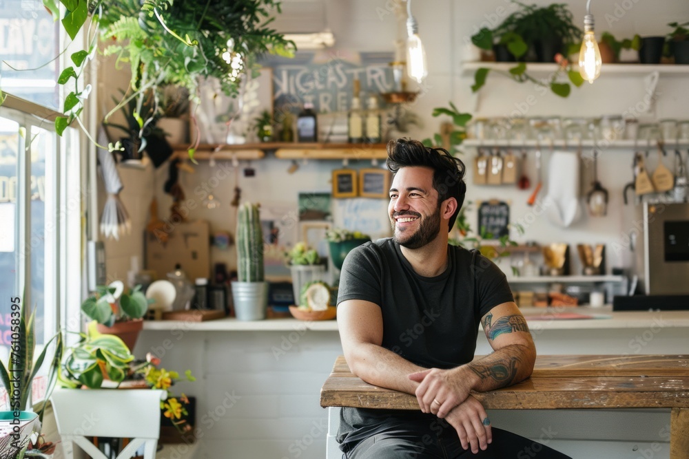 Small business owner taking a moment to reflect on their ...