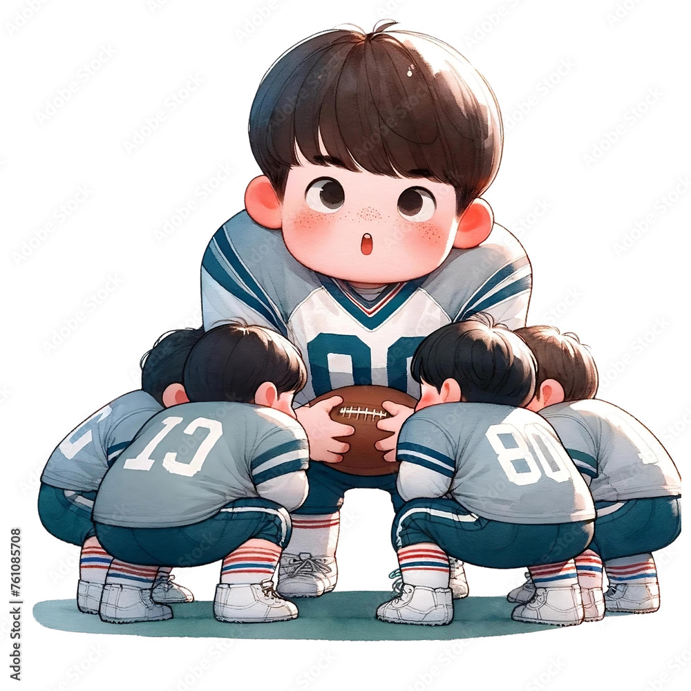Cartoon Child Football Team Huddle and Strategy Stock Illustration ...