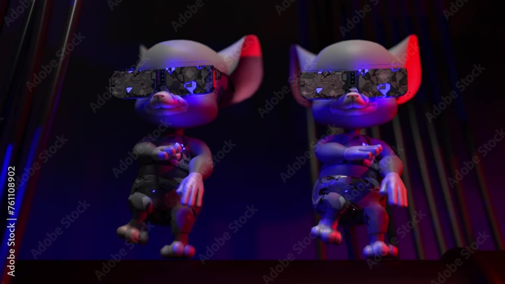 cyber mice dancing hip-hop and disco, background for music, dark ...