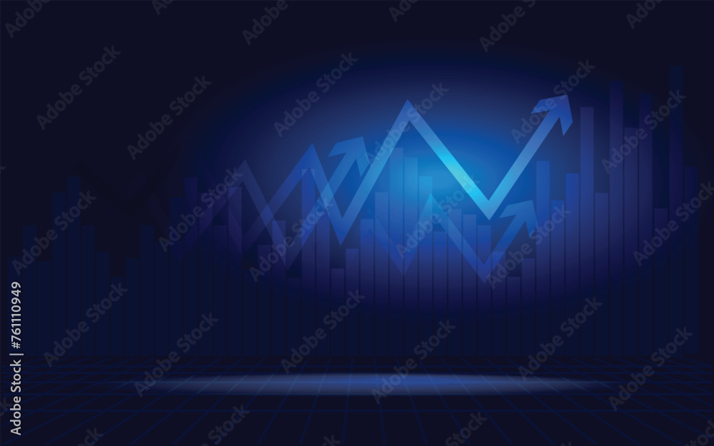 Financial chart with moving up arrow graph in stock market on dark blue ...
