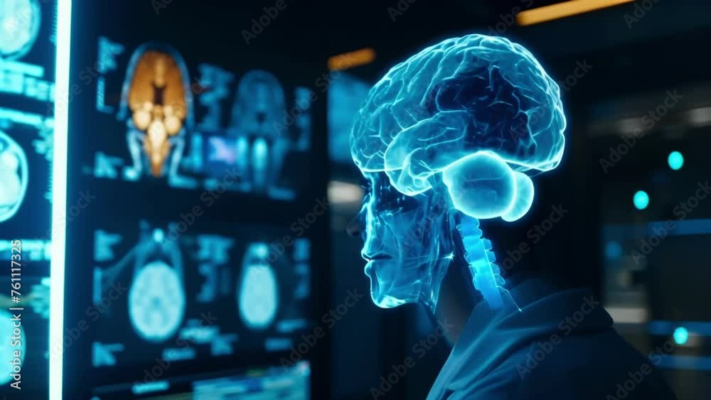 A live hologram of a patients brain scans depicting changes in brain ...