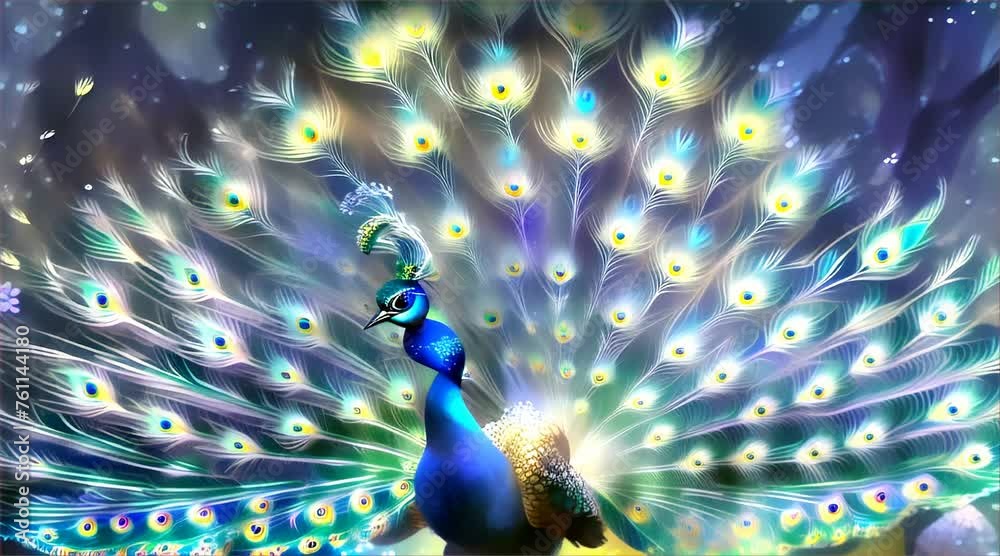 Magical-Fantasy-Illustration-Colorful-Peacock-Splendid-Tail-Forest-Glow ...