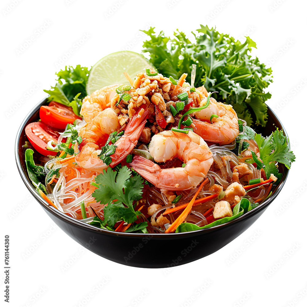 front view of Yum Woon Sen (glass noodle salad) with shrimp, minced ...