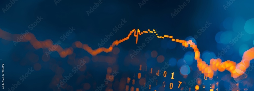 Financial stock market charts with trend lines, blue charts, orange and ...