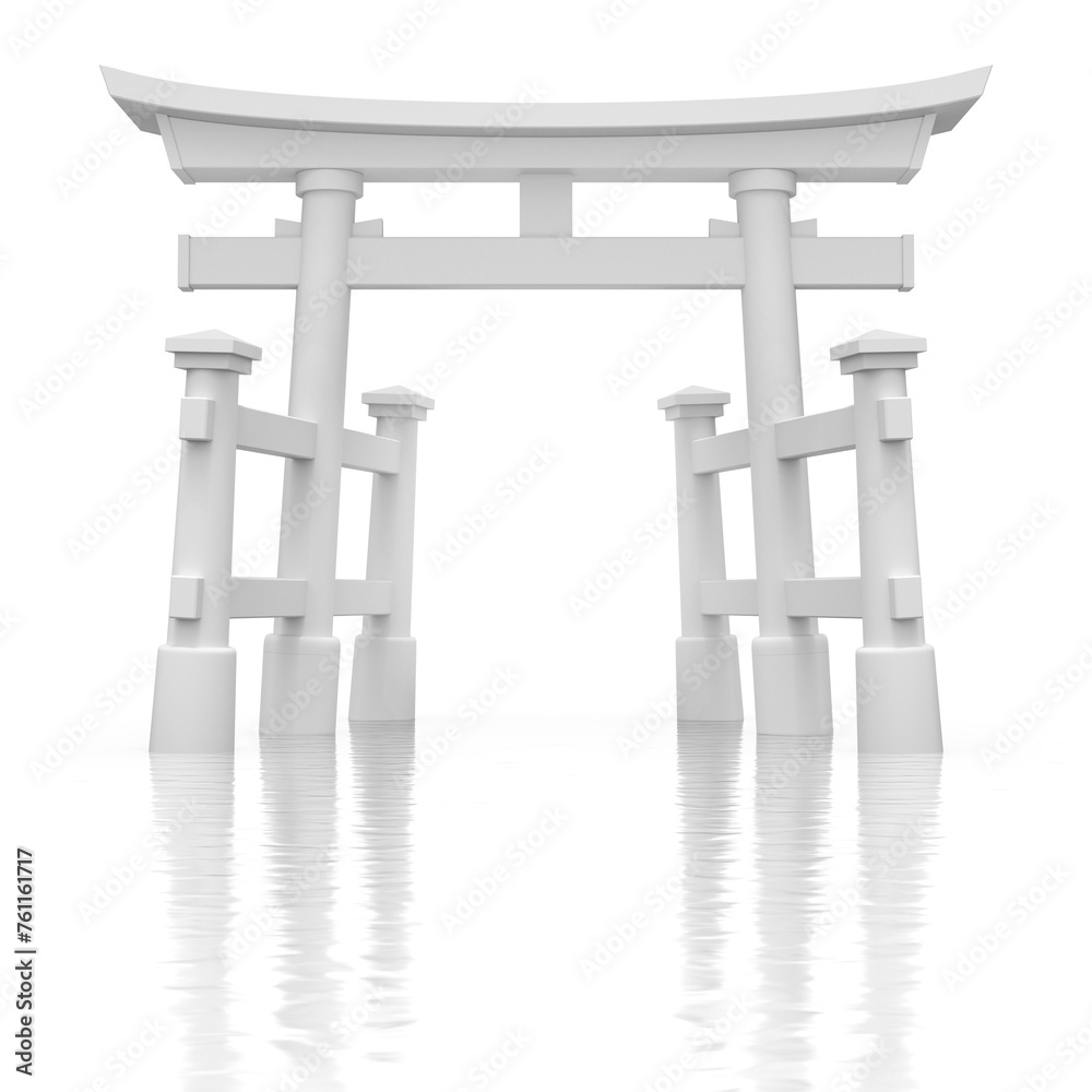 Clay render of traditional Japanese floating Torii gate with side ...
