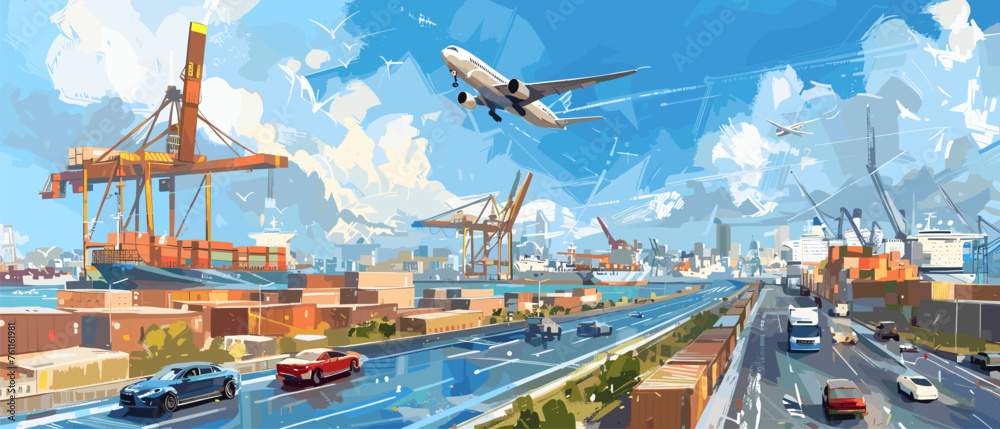 Drawing sketch depicts bustling transport hub where multiple modes of ...