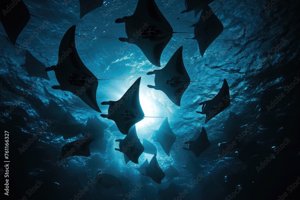 A large school of various fish species swimming together in the open ...