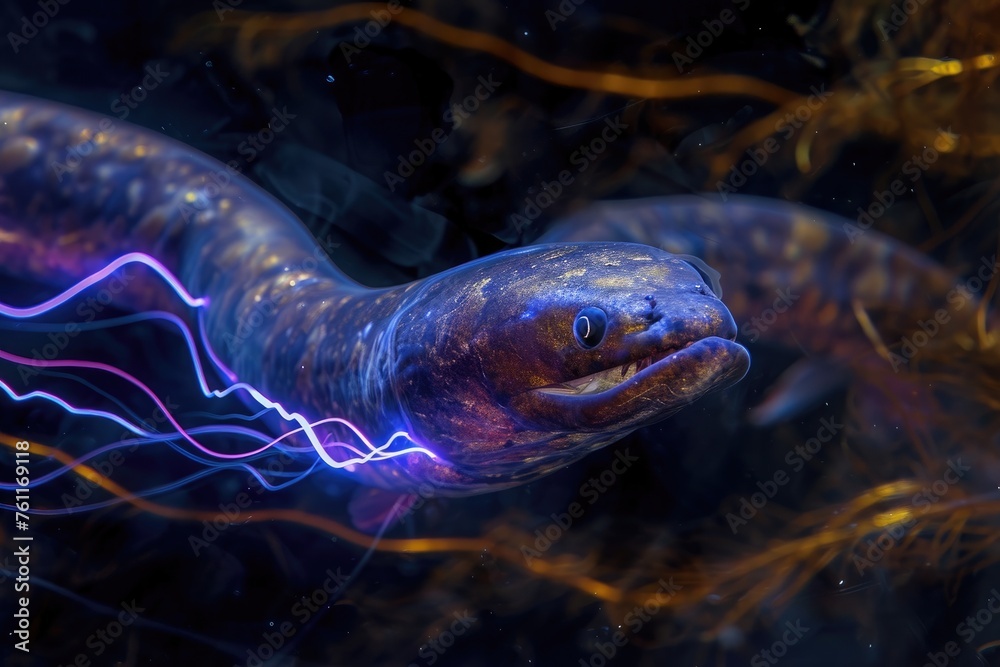 Foto de A detailed shot capturing the close-up view of a fish with a ...