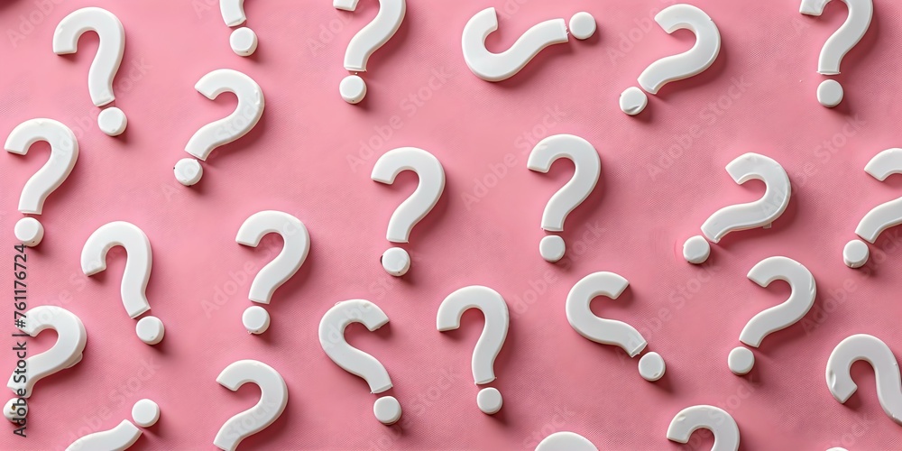 Pink with white question marks forming a pattern symbolizing dilemmas ...