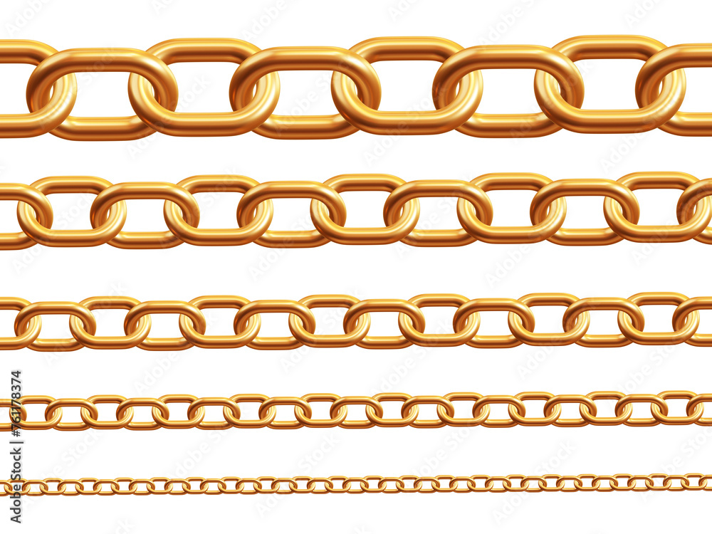 3d realistic horizontal rows of gold chains isolated on white isolated ...