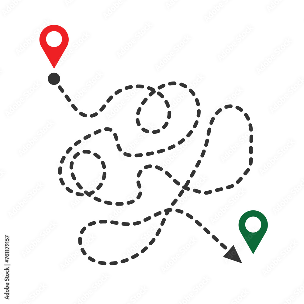Travel location, dotted road map with destination. path from point to ...