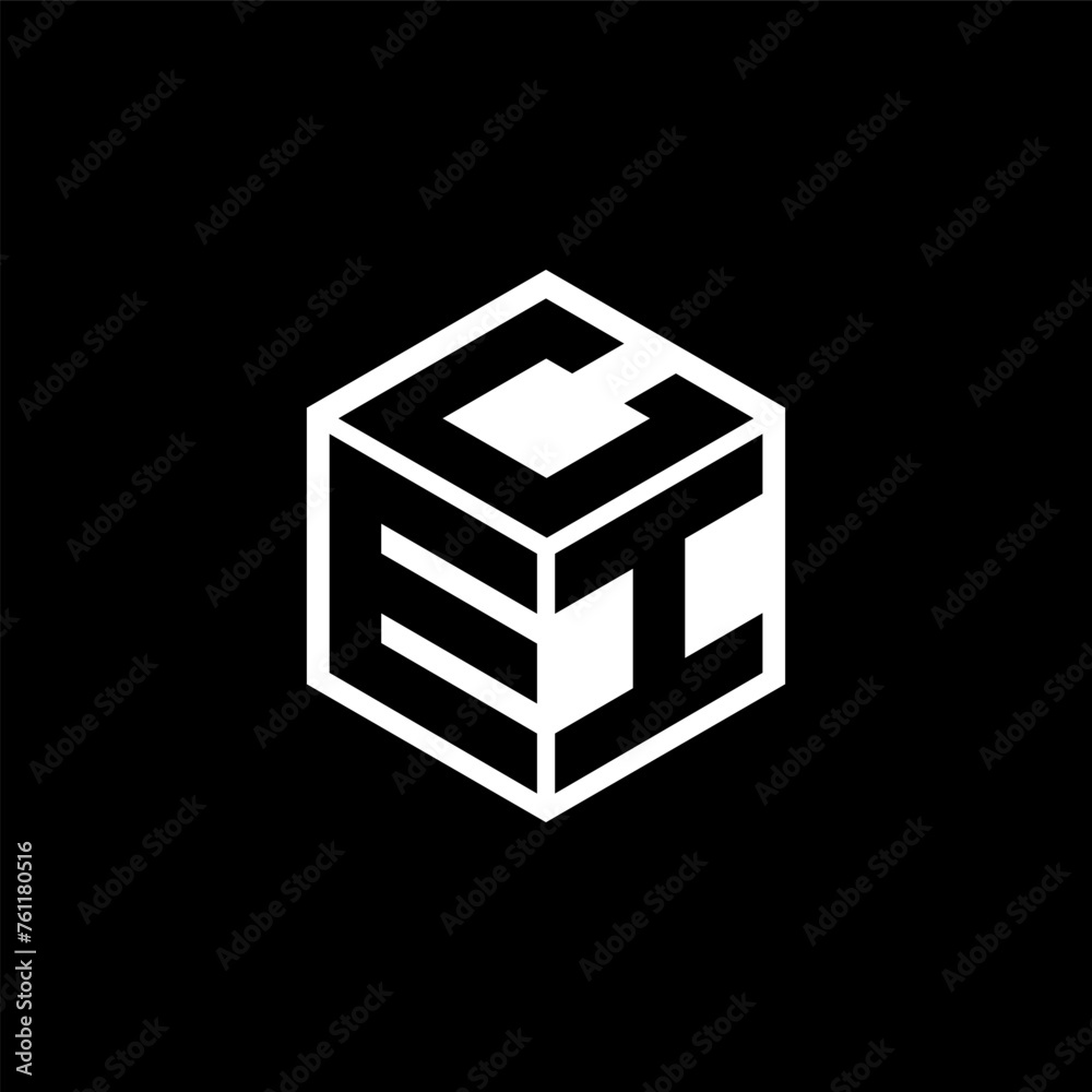 EIC letter logo design with black background in illustrator, cube logo ...