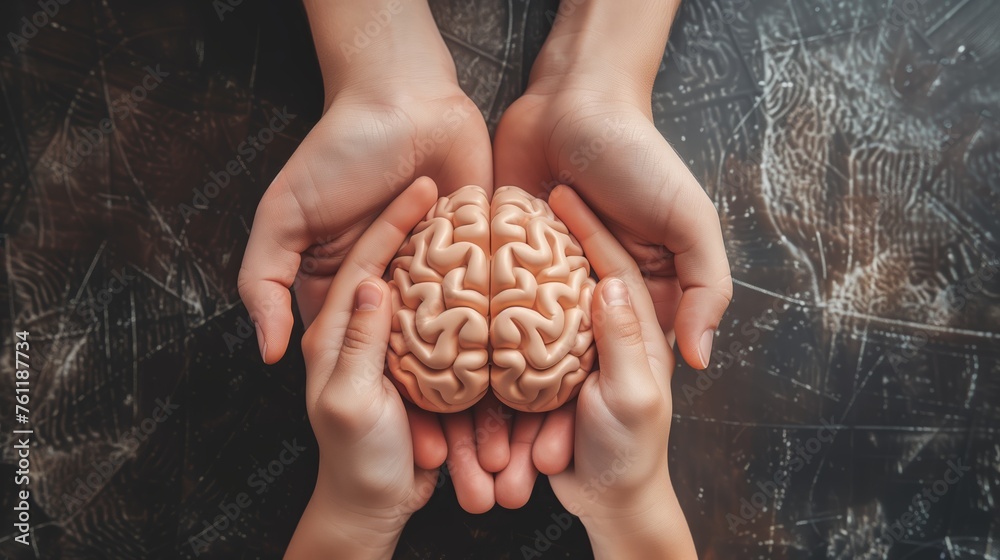 hands holding a brain-shaped model, raising awareness for neurological ...