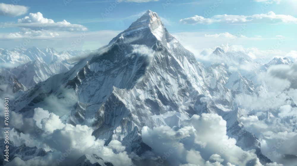 Mount Everest stands as the pinnacle amidst snow-capped peaks, reigning ...