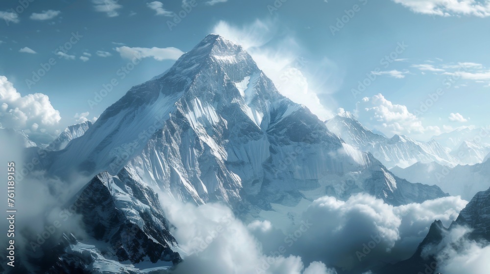 Mount Everest stands as the pinnacle amidst snow-capped peaks, reigning ...