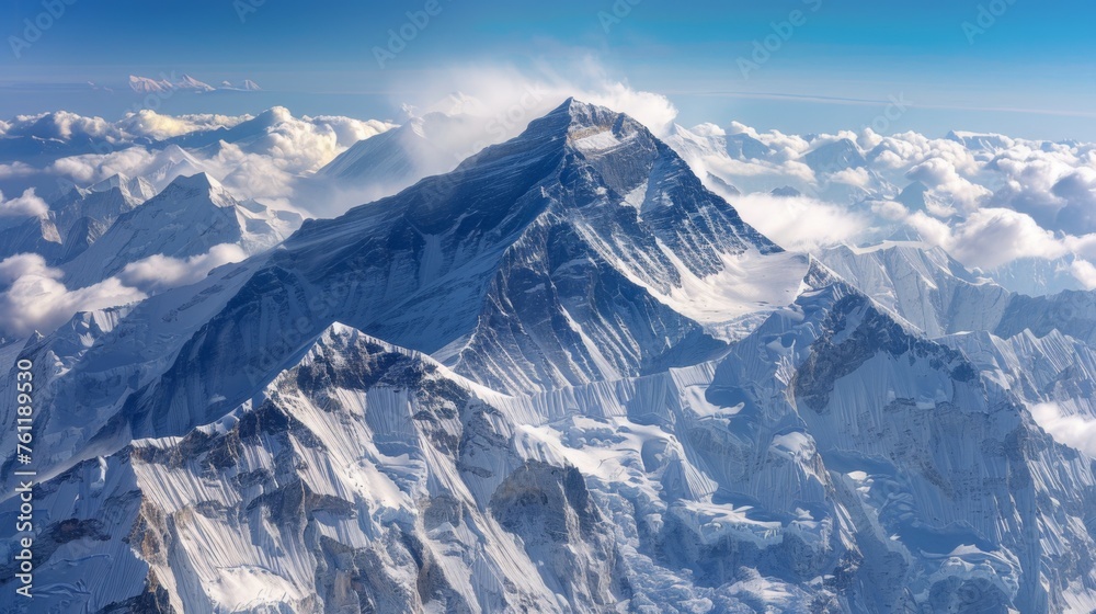 Mount Everest stands as the pinnacle amidst snow-capped peaks, reigning ...