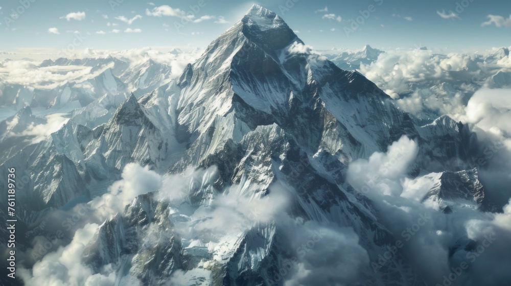 Mount Everest stands as the pinnacle amidst snow-capped peaks, reigning ...