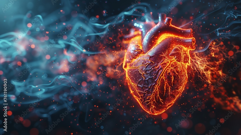 Realistic depiction of a beating heart with electrical impulses ...