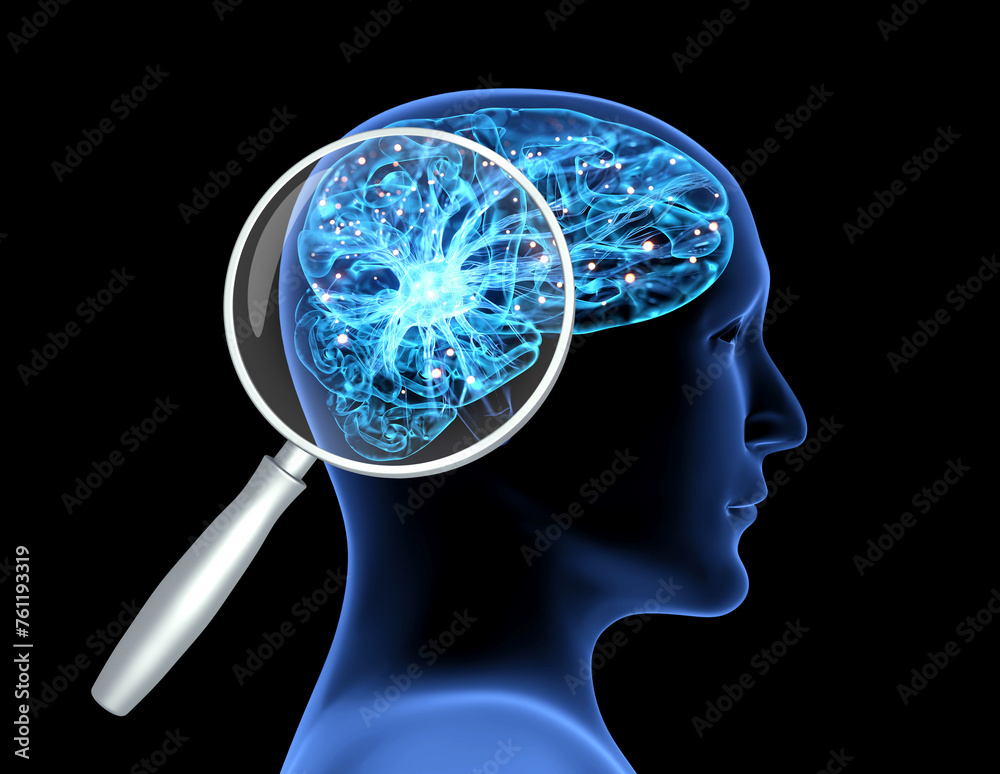 Power Of Mind, psychology and mental health concept. Magnifying glass ...
